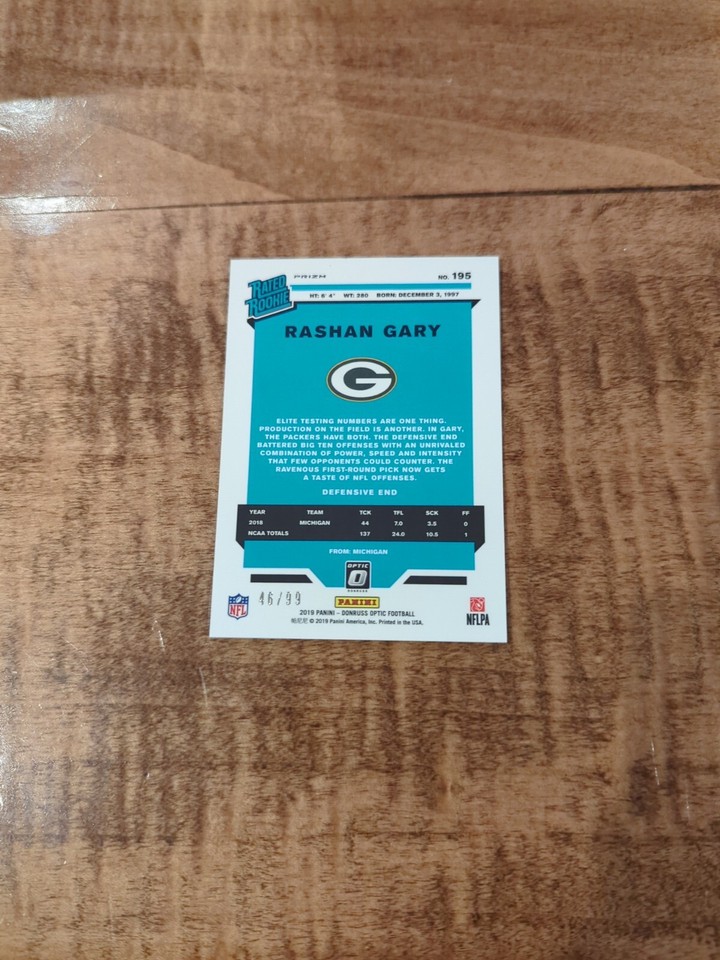 2019 Donruss Optic #195 Rashan Gary Rookie Card RC Red /99 Green Bay ...