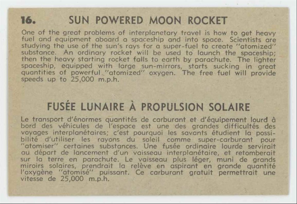 1958 Parkhurst Missiles & Satellites Sun Powered Moon Rocket #16 | eBay