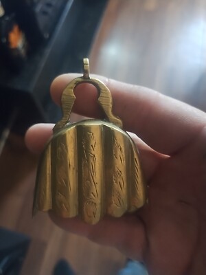 Handmade Vintage Bronze Bell with Painted Etched Bamboo Markings - 4" x ...