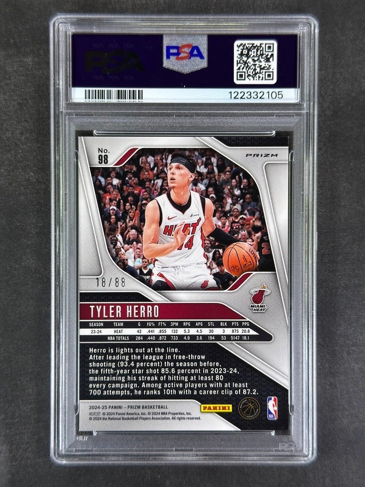 2024-25 Panini Prizm #98 Tyler Herro Red Choice /88 PSA 10 Gem Mint ...