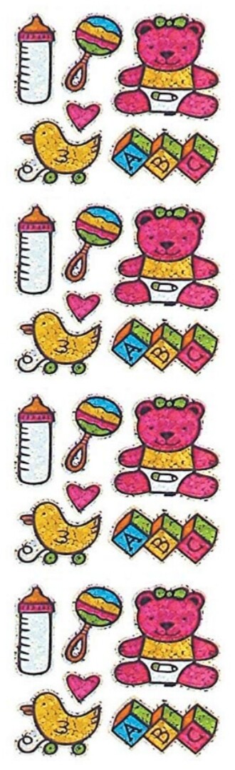 Hambly * BABY GIRL * Stickers Glitter bottle rattle duck block pink ...