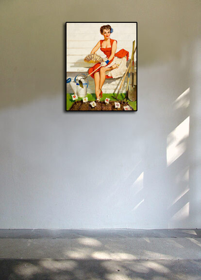 "Worth Cultivating" Vintage Style Elvgren Pin-Up Girl Yard Work Poster ...