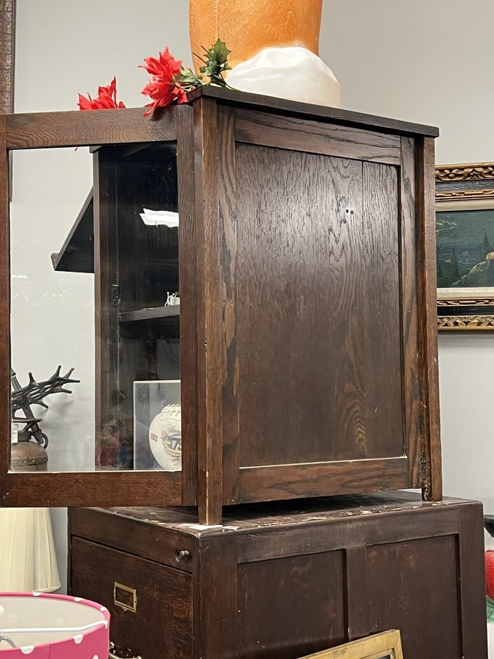 Antique Oak Pie Safe Display Case Or Book Case Stand Wavy Glass! | eBay