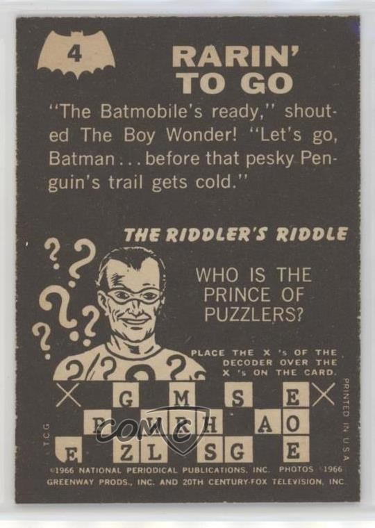 1966 Topps Batman Riddler Back Rarin' to Go #4 06mi | eBay