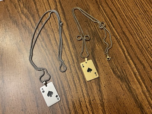 2 Lucky Poker Royal Ace of Spades Tag Pendant Stainless Steel Necklace ...