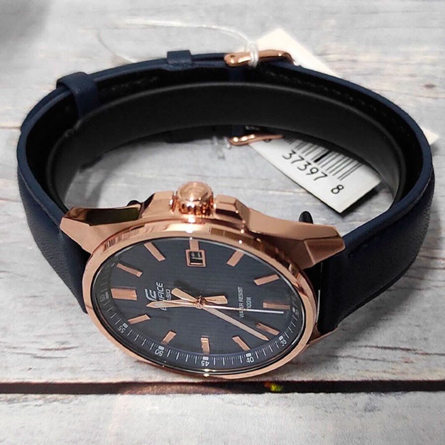 Casio Edifice EFV-150CL-2A Blue Analog Pink Gold Case Blue Leather ...