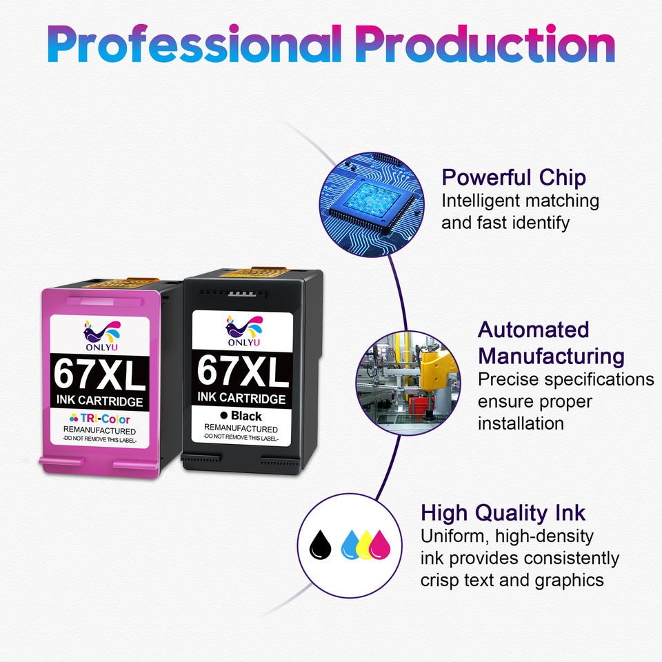 67XL Printer Ink Cartridges for HP Deskjet 2700 2755 4100 4155 Envy ...