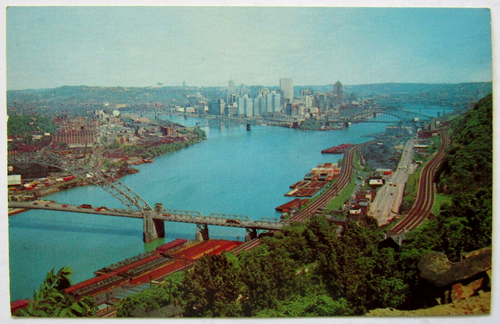 Pittsburgh Panorama Golden Triangle Rivers Pennsylvania Postcard 1952 ...
