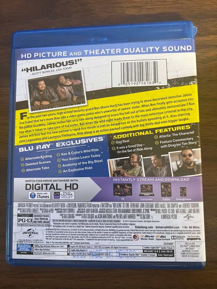 Ride Along (Blu-ray/DVD/Digital, 2014) ICE CUBE KEVIN HART | eBay