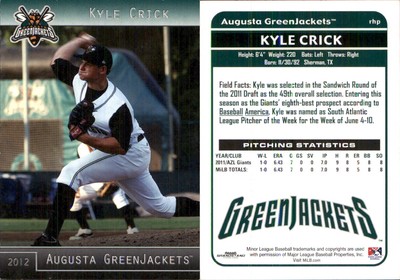Kyle Crick 2012 Grandstand Augusta GreenJackets RC Card FREE SHIP ...