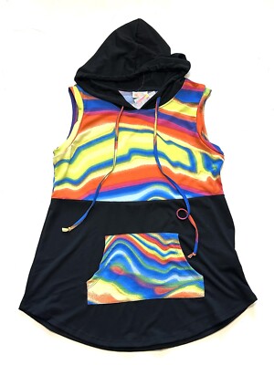 NWT LulaRoe XS Brittany Sleeveless Hoodie Tie Dye Color Block Pride ...