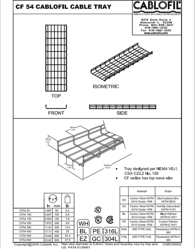 Cablofil Cf54/100Ez Wire Mesh Cable Tray,4X2in,10 Ft 800388000254 | eBay