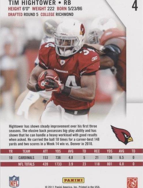 2011 Panini Rookies & Stars Longevity Tim Hightower #4 for sale | eBay