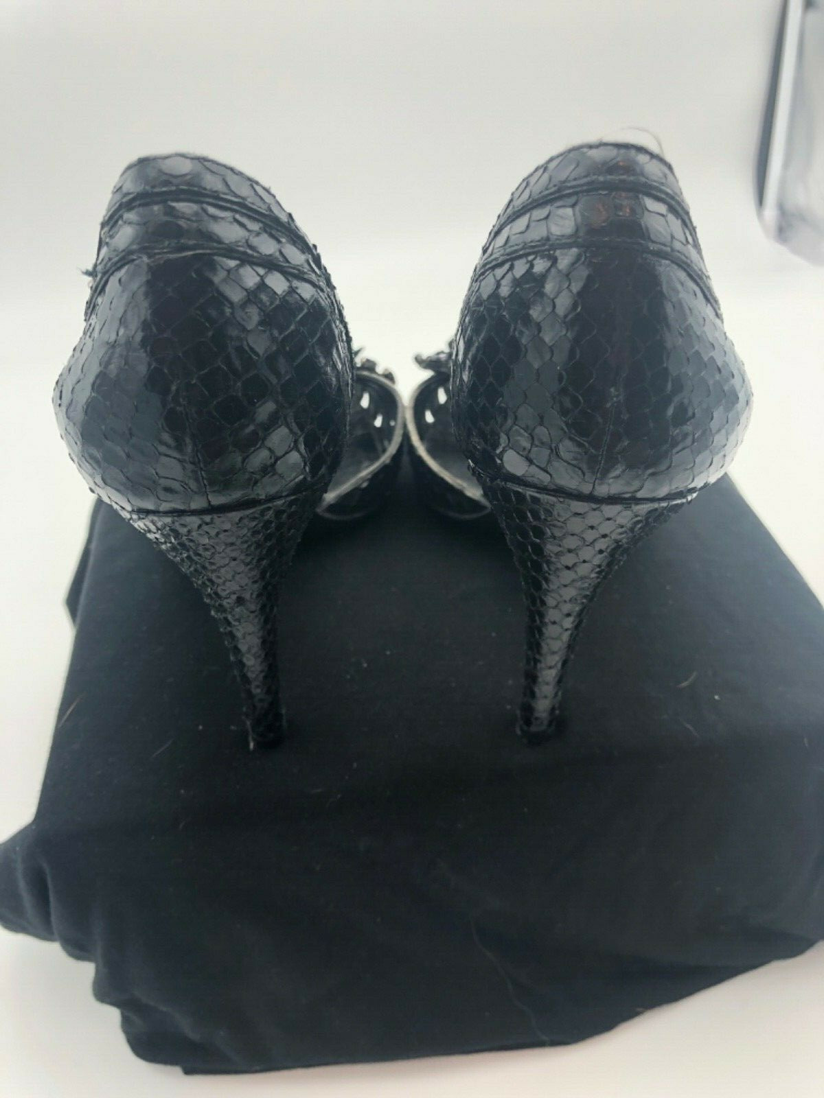 Valentino Garavani Black Exotic Snake Skin Peep Toe S… - Gem