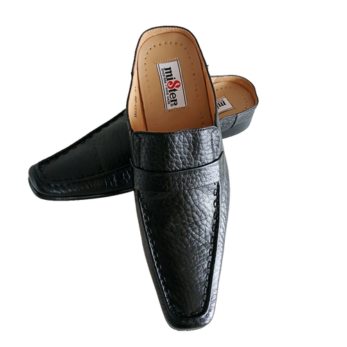 Mister Mens Black EU41 Backless Hand Made Italy Shoes Real Leather Half ...