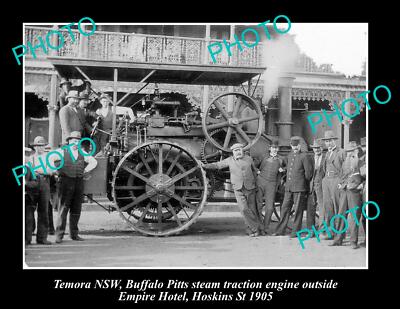 OLD POSTCARD SIZE PHOTO OF TEMORA NSW STEAM TRACTOR AT HOTEL HOSKINS St ...