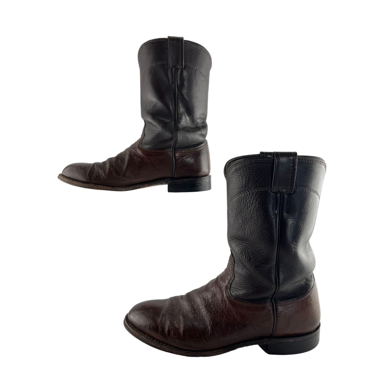 Men's Larry Mahan Brown Smooth Ostrich Roper Western Boots Size 8 XE ...