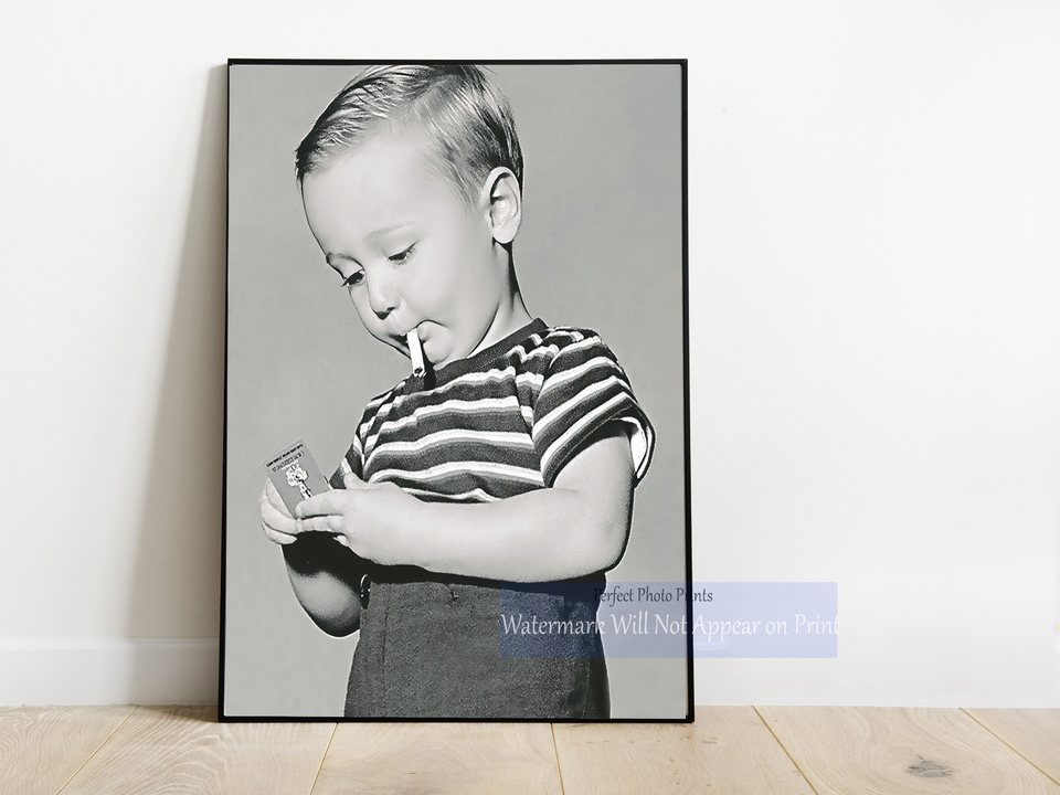Vintage 1950s Oddity Photo Print - Boy Smoking Cigarette, Retro Wall ...