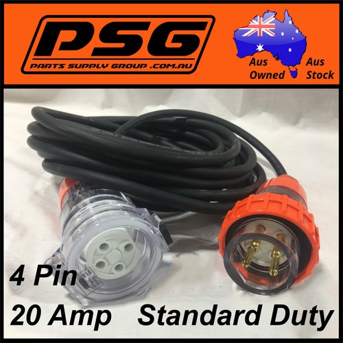 20 Amp 30m 4 pin Standard Extension Lead, 3 Phase 415V 20A Rubber Cable ...