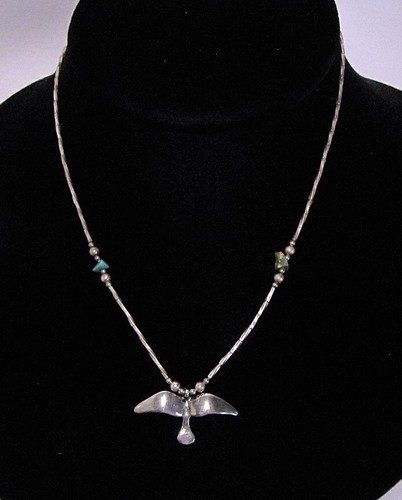 Liquid Silver Bird in Flight Necklace Turquoise Beads Beaded Bird Dove ...