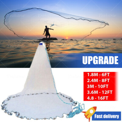 6/8/10/12/16FT Fishing Cast Net Bait Easy Throw Hand Cast Strong Nylon ...