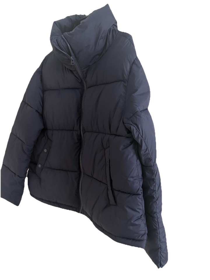 Hudson Women's Short Puffer Jacket NAVY LARGE Stand-Up Collar Snap ...