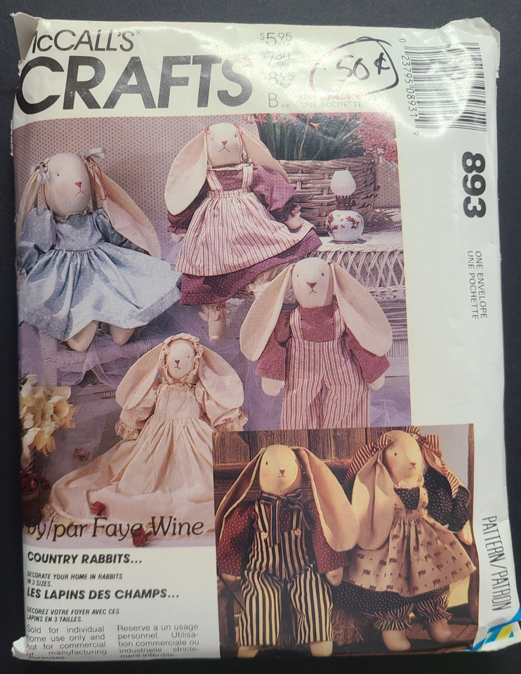 McCalls 301 893 3760 Sew Pattern Stuffed Bunny Rabbit Doll Toy Clothing Boy Girl | eBay