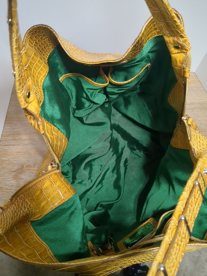 Jessica Simpson XL Tote Yellow Crocodile Pattern With Emerald Lining ...