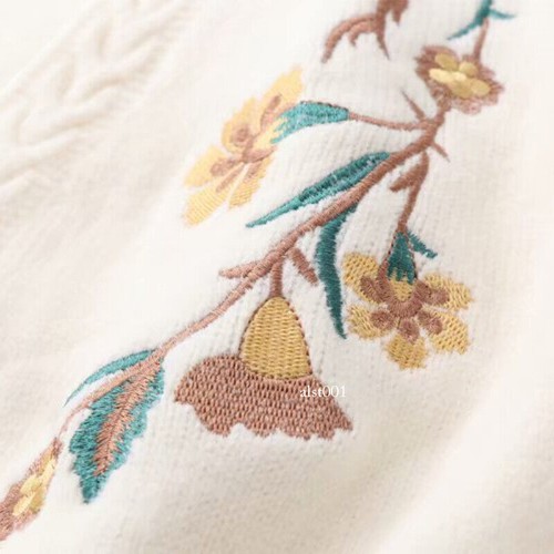 Lady Sweater Knit Coat Jacket Cardigan Jumper Embroidery Floral Puff ...
