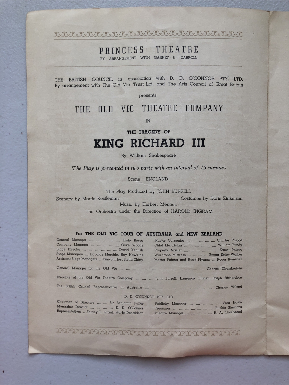 Richard The Third - Old Vic theatre program Australia /New Zealand Tour ...