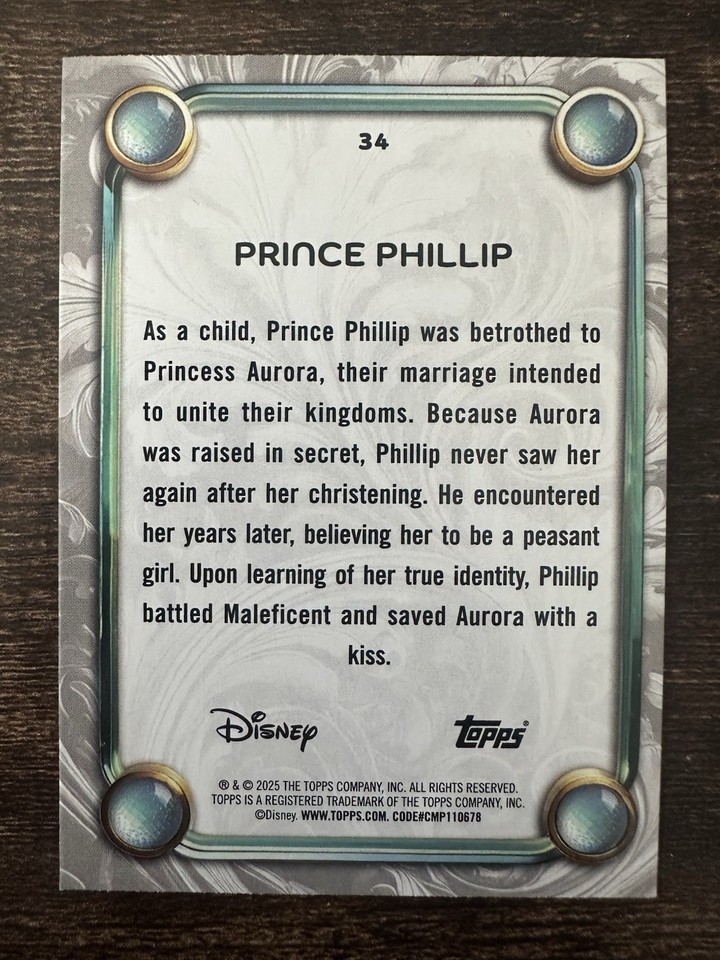 2025 Topps Disney Wonder Prince Phillip #34 Dynamite Foil Base Set Tier ...
