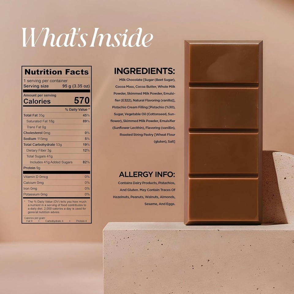 Milk Chocolate Bar with Pistachio Cream & Kataifi Filling Middle ...