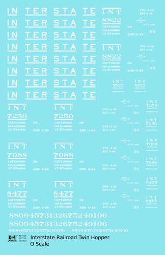 K4 O Scale Decals Interstate Railroad Ribbed Twin Hopper White | eBay