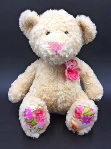 Tesco Cream Teddy Bear 10" Plush Soft Cuddly Toy Pink Nose & Floral ...