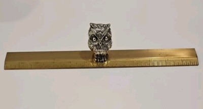 12" SOLID Brass Ruler with Owl Figurine Desk Paperweight Teacher ...