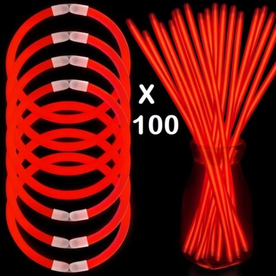 100 RED Glow Sticks Flexible 8-Inch Snap & Glow Stick Bracelets Party ...