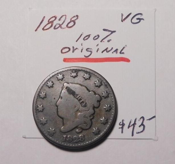 1828 CHOCOLATE BROWN ORIGINAL !!!!!!!!!!!!!! V.G. LARGE CENT ...