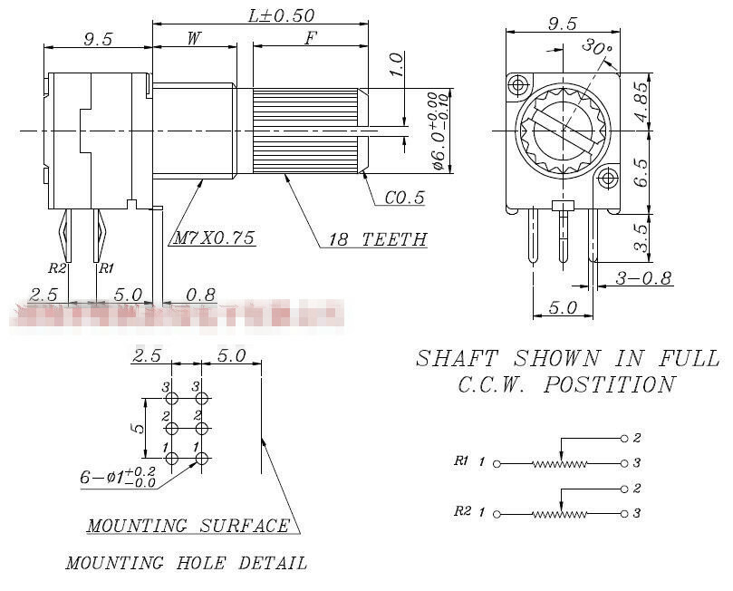 10pcs B1K~B500K RK097G Audio Amplifier Sealed Dual Potentiometer 15mm ...