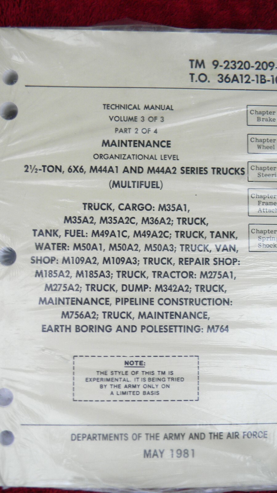 1981 2.5 Ton, 6x6, M44A1, M44A2 Series Trucks TM 9-2320-209-20-3-2 Army ...