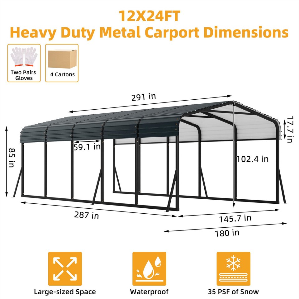 Metal Carport Heavy Duty with Galvanized Steel Roof Tall Kits Garage ...