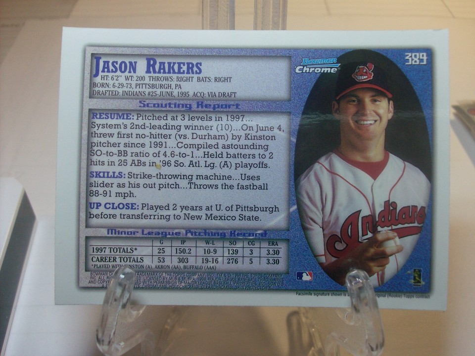 1998 Bowman Chrome Baseball #389 - Jason Rakers RC - Cleveland Indians ...