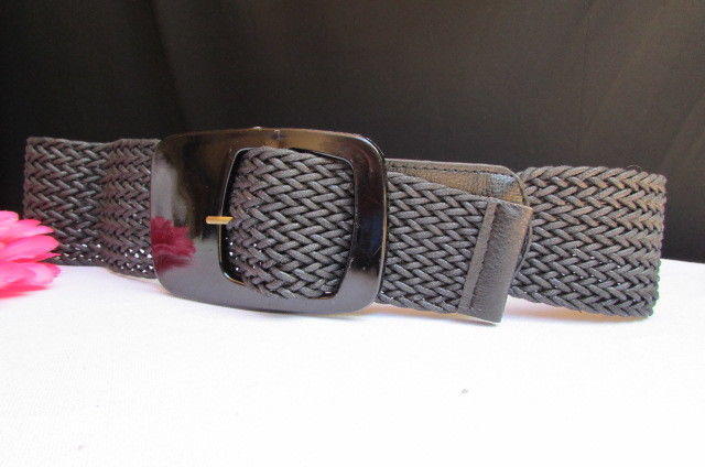 WOMEN HIP WAIST BIG SQUARE BUCKLE BLACK BRAIDED FABRIC URBAN FASHION ...