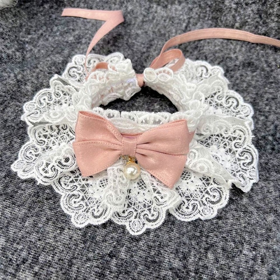 Necklace Neck Strap Pearl Collar Puppy String Bib Dog Neckerchief Lace ...