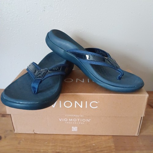 Vionic Tide Toe Post Women's Orthotic Sandals, Patent Leather Navy ...