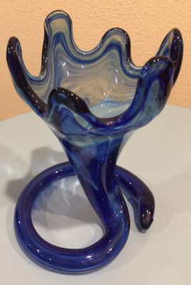 Sooner Arklahoma Large Blue Blown Glass Vase Coil Base 7” | eBay