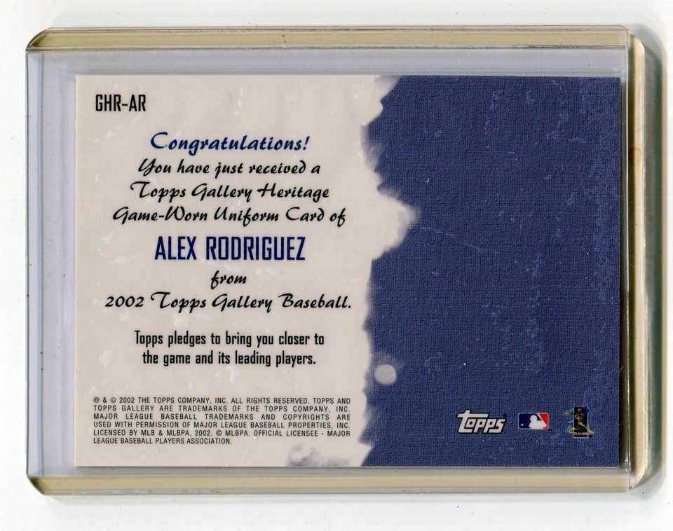 ALEX RODRIGUEZ TEXAS RANGERS 2002 TOPPS GALLERY HERITAGE JERSEY RELIC ...