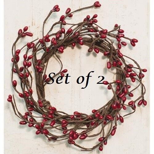 NEW Farmhouse Berry Candle Rings BURGUNDY 2PCS Primitive Rustic 3.5 ...