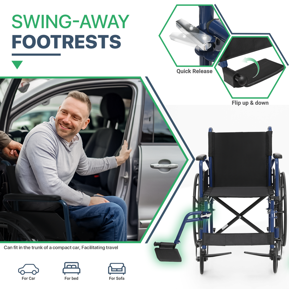 [FDA APPROVED]Foldable Manual Wheelchair w/Flip Back Armrest Swing Away ...