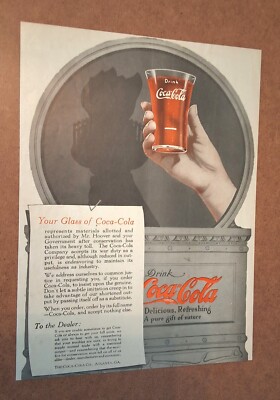 Antique Drink Coca-Cola - Liberty Torch Glass Shadow - 1918 Large Color ...