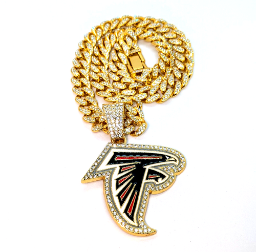 ATLANTA FALCONS GEM NECKLACE Gold NFL Team Bling Hip Hop Pendant & 20 ...